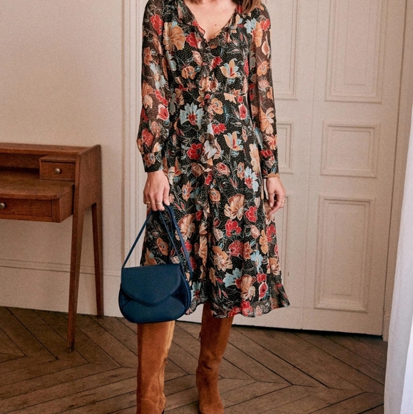 Sezane | Dresses | Sezane Adele Midi Dress With Long Sleeves | Poshmark